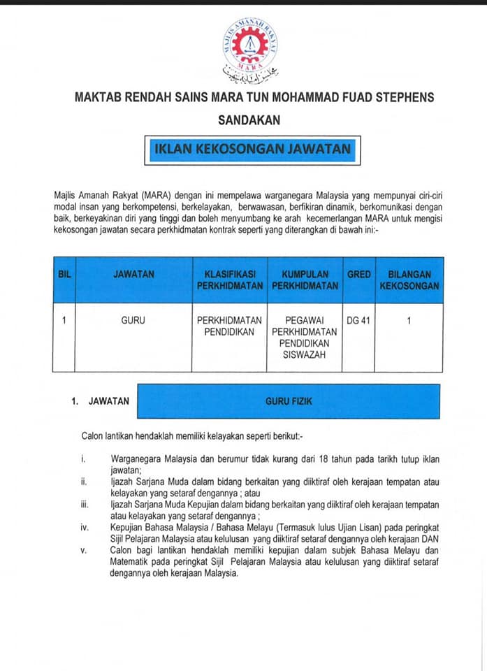 Iklan Jawatan MRSM Tun Mohammad Fuad Stephens » Jobs Hub Iklan Jawatan MRSM Tun Mohammad Fuad Stephens » Jobs Hub