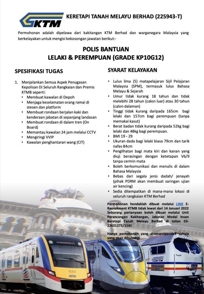 Iklan Jawatan Polis Bantuan KTMB » Jobs Hub