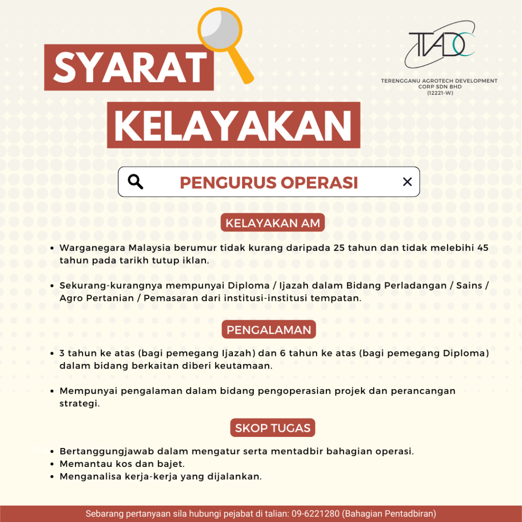 Iklan Jawatan Terengganu Agrotech Development Corporation Sdn Bhd (TADC ...