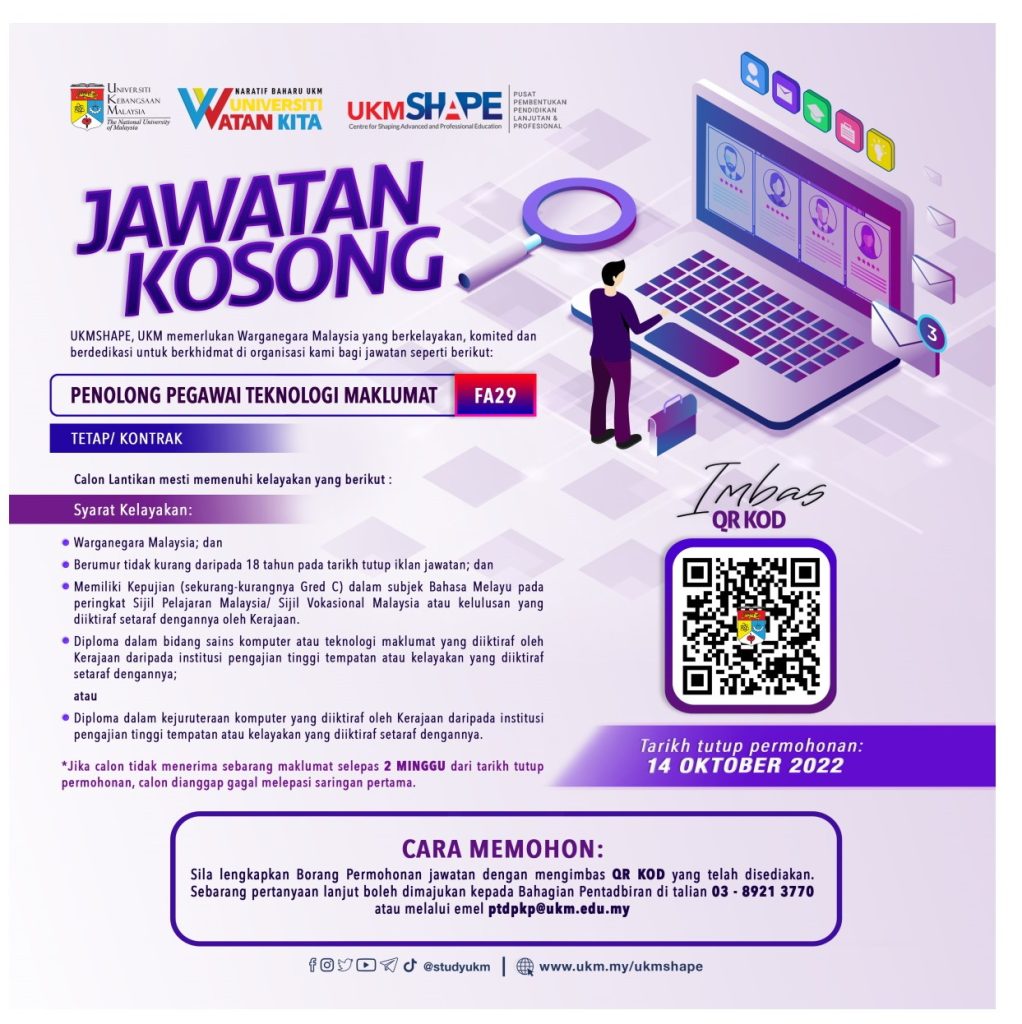 Iklan Jawatan Universiti Kebangsaan Malaysia UKMSHAPE » Jobs Hub