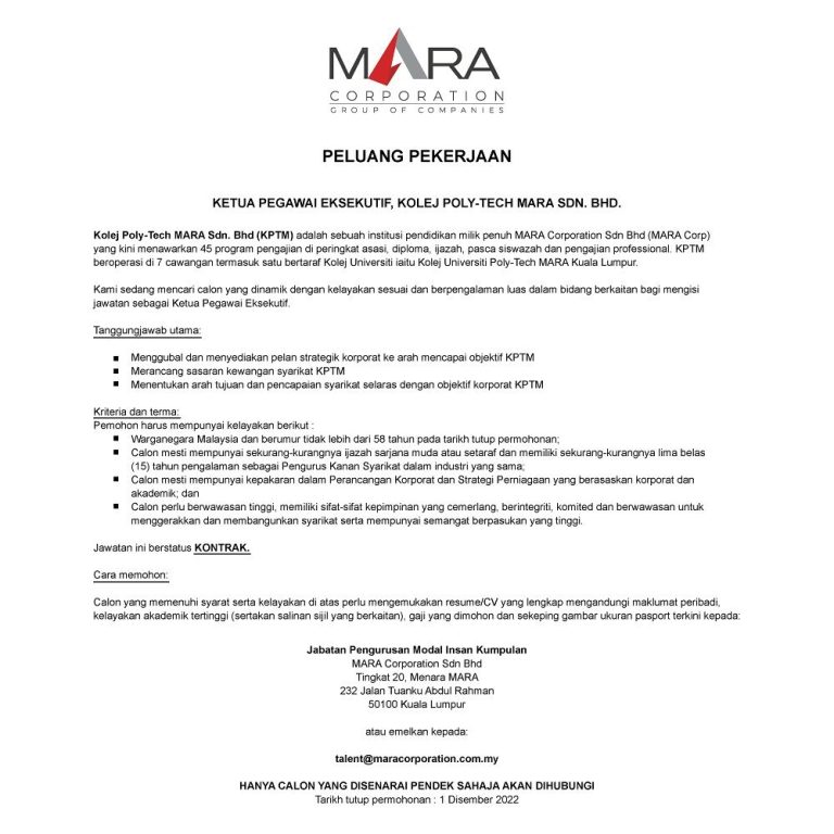 Iklan Jawatan MARA Corporation Sdn. Bhd. » Jobs Hub