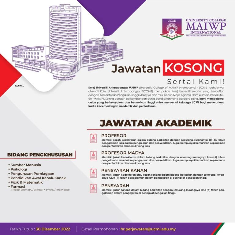 Iklan Jawatan Kolej Universiti Antarabangsa MAIWP (UCMI) » Jobs Hub