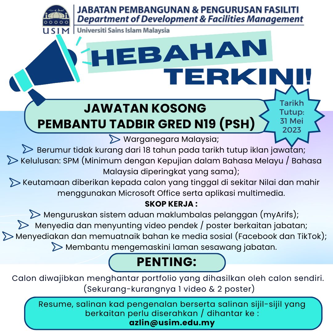 Iklan Jawatan Universiti Sains Islam Malaysia (USIM) » Jobs Hub