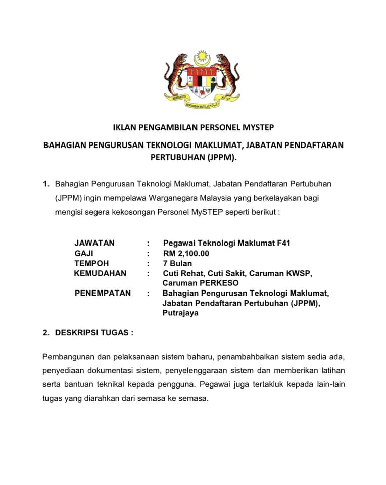 Iklan Jawatan Jabatan Pendaftaran Pertubuhan Malaysia » Jobs Hub
