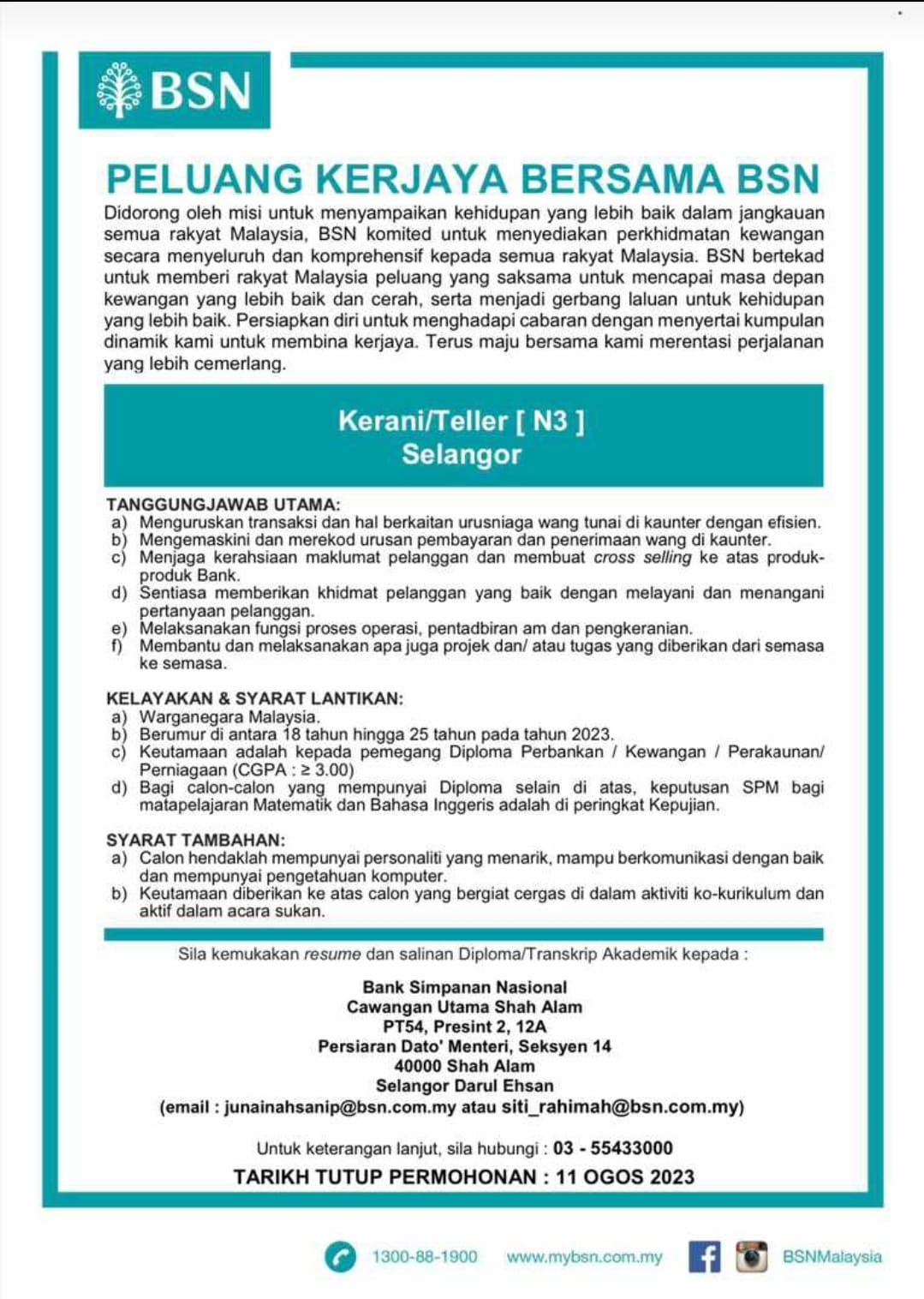 Iklan Jawatan Bank Simpanan Nasional (BSN) » Jobs Hub