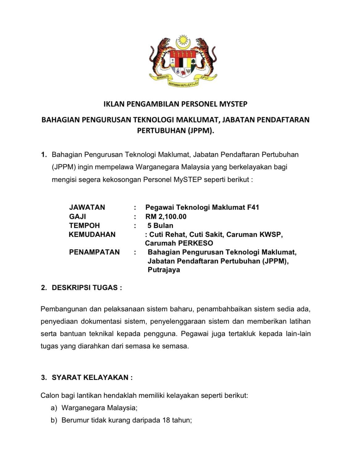 Iklan Jawatan Jabatan Pendaftaran Pertubuhan (JPPM) » Jobs Hub