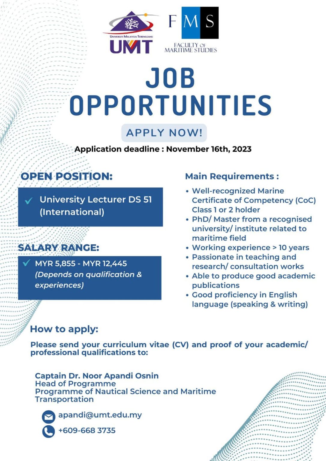 Iklan Jawatan Fakulti Pengajian Maritim, Universiti Malaysia Terengganu ...