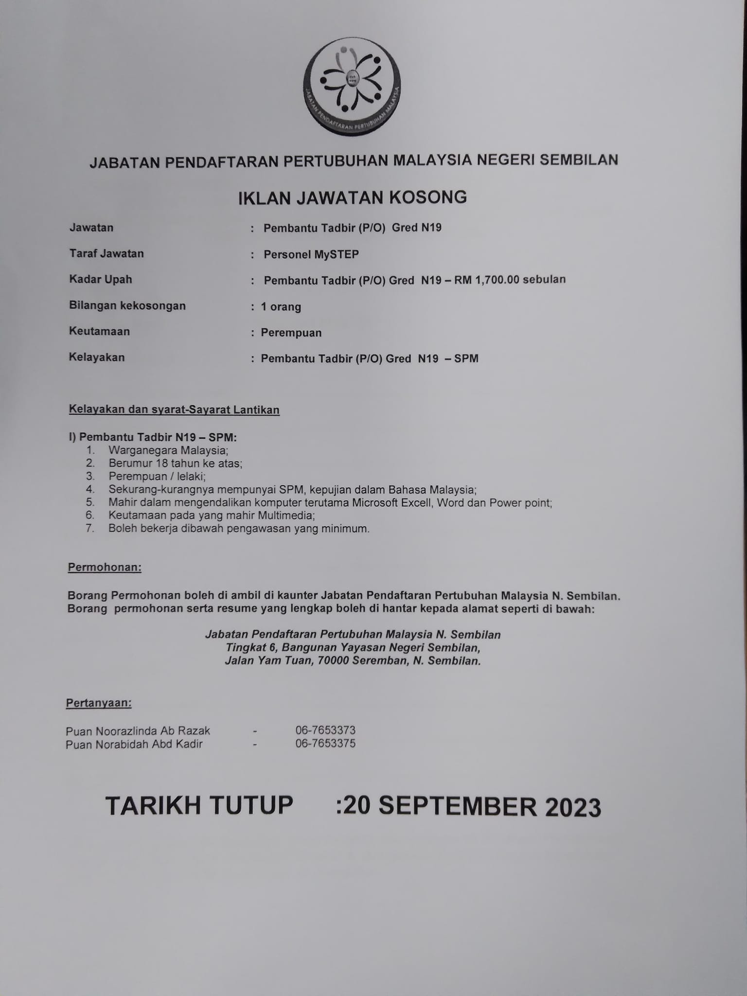 Iklan Jawatan Jabatan Pendaftaran Pertubuhan Malaysia (JPPM) » Jobs Hub