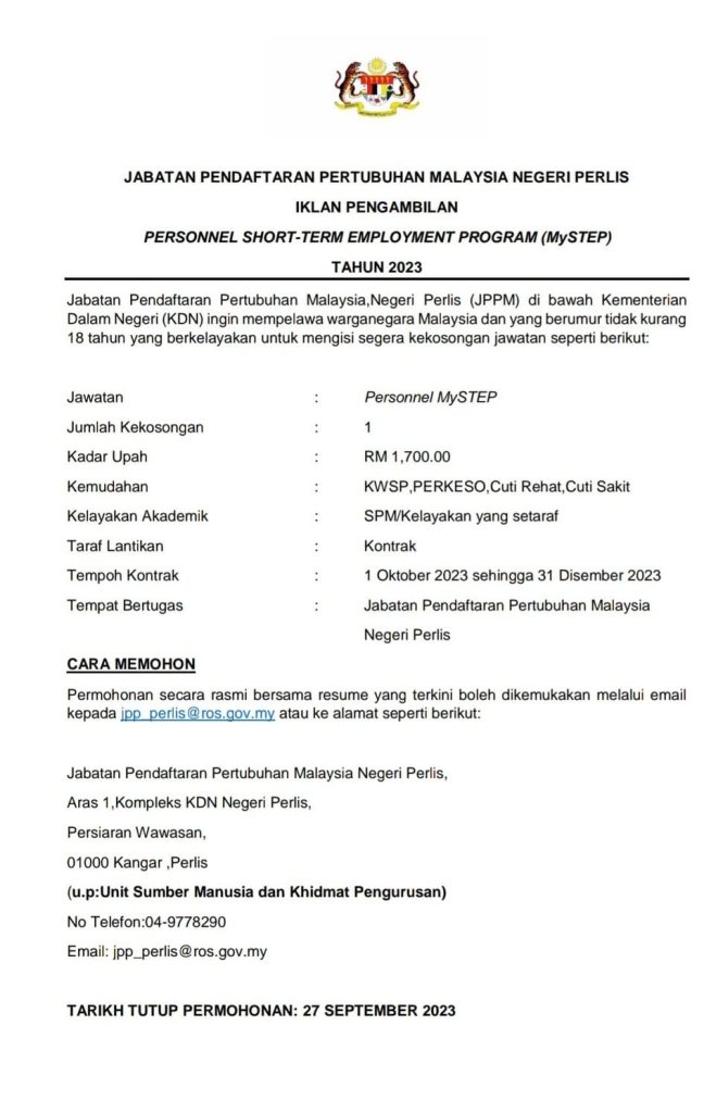 Iklan Jawatan Jabatan Pendaftaran Pertubuhan Malaysia (JPPM) » Jobs Hub