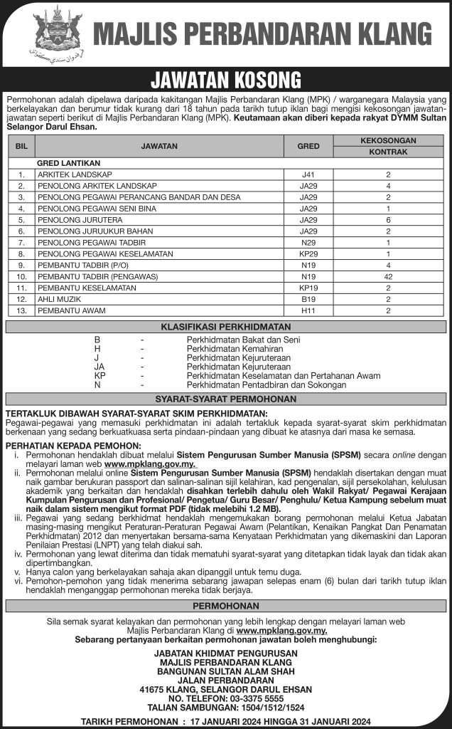 Iklan Jawatan Majlis Perbandaran Klang » Jobs Hub