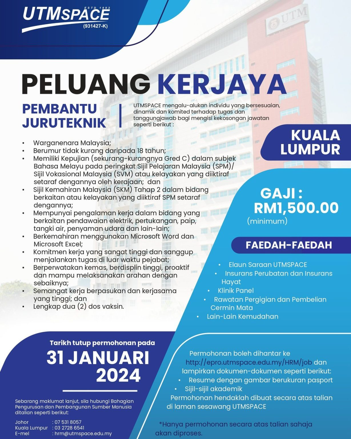 Iklan Jawatan UTM Space » Jobs Hub