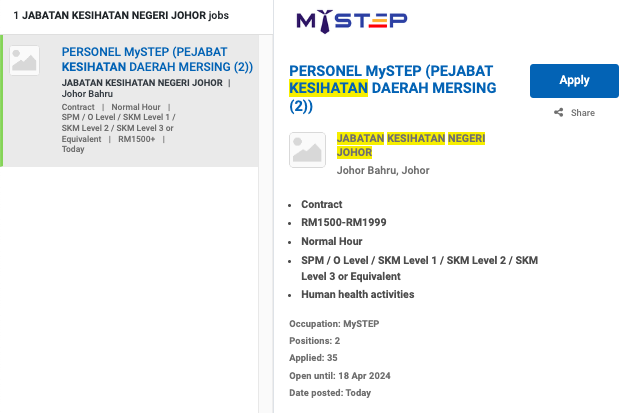 Iklan Jawatan Jabatan Kesihatan Negeri Johor » Jobs Hub