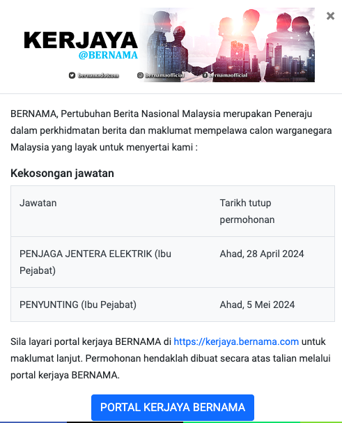 Iklan Jawatan Pertubuhan Berita Nasional Malaysia (BERNAMA) » Jobs Hub
